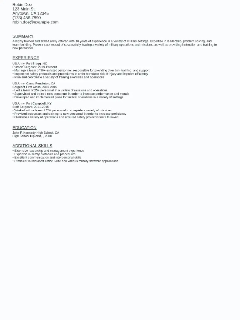 Army Resume Sample Template | PDF
