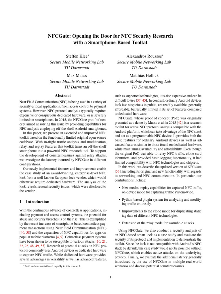 NFCGate - Opening the Door for NFC Security Research with a Smartphone ...