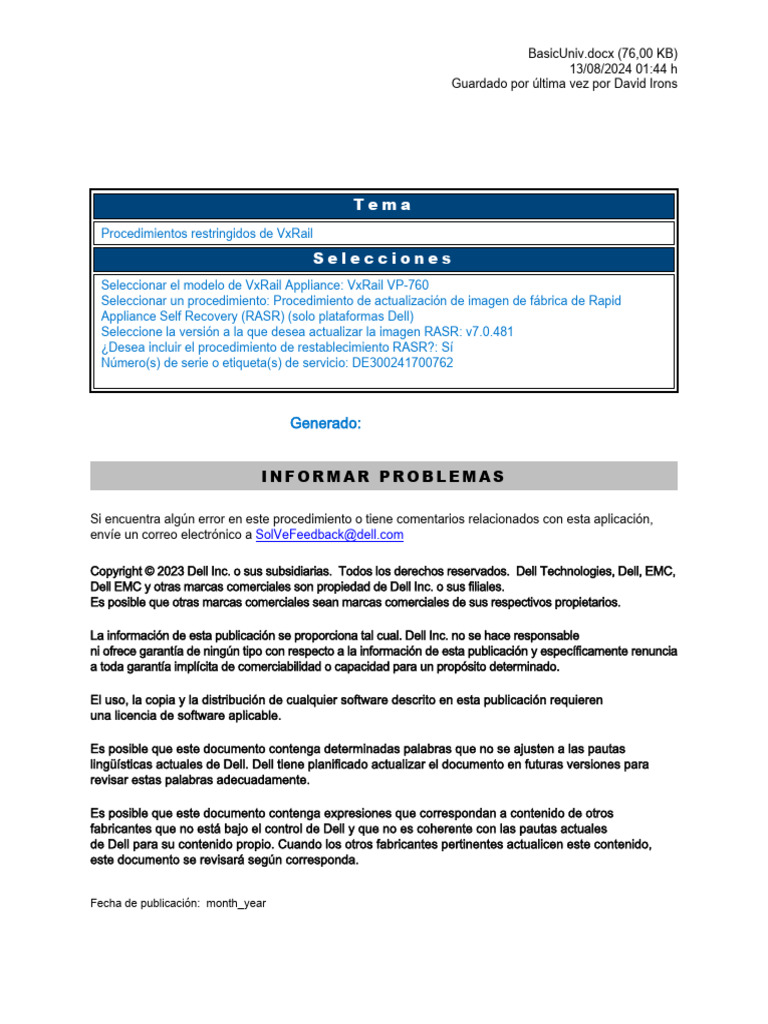 VxRail Appliance - Procedimientos Restringidos de VxRail-VxRail - VP ...