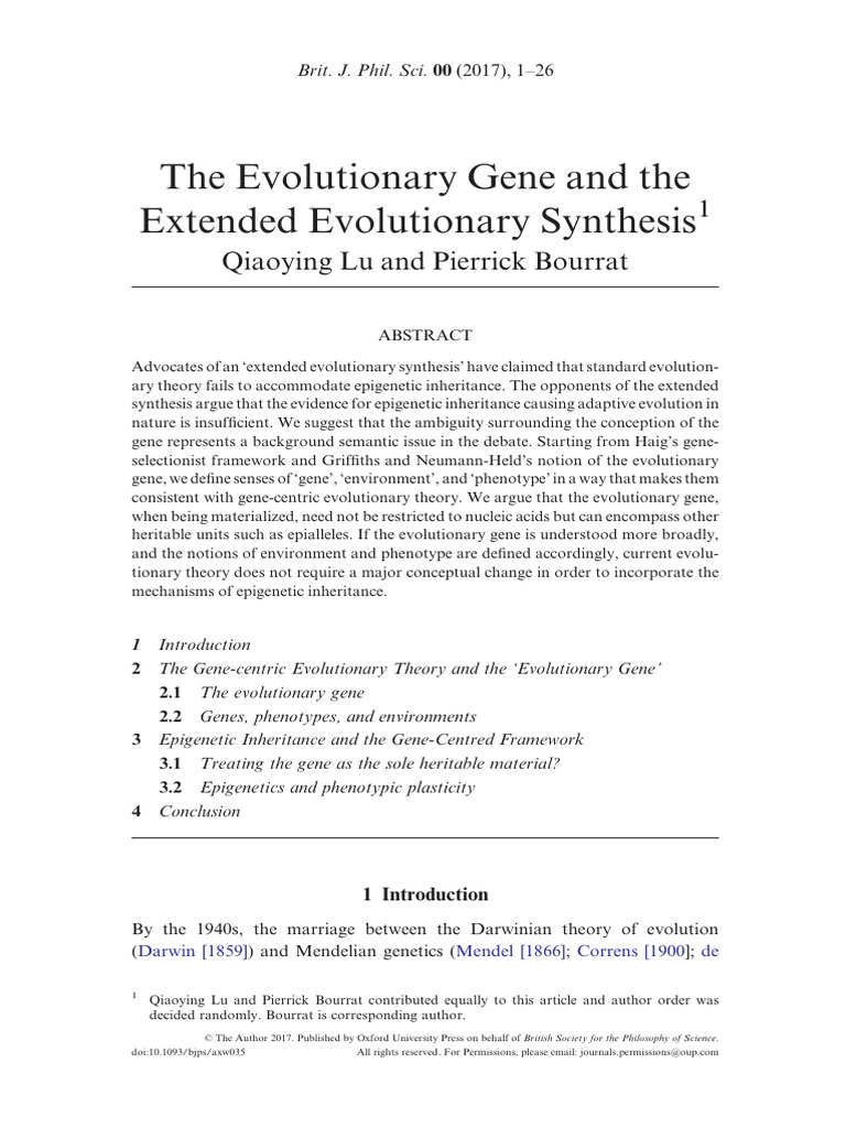Lu - Bourrat - 2017 - The Evolutionary Gene and The Extended ...