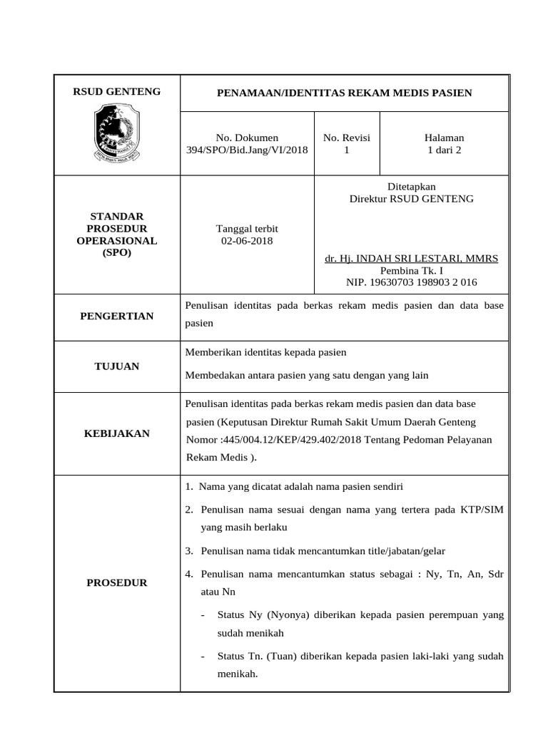 Penamaan Identitas RM Pasien | PDF