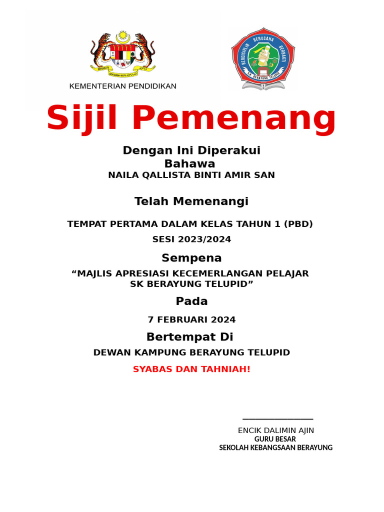 contoh sijil karnival | PDF