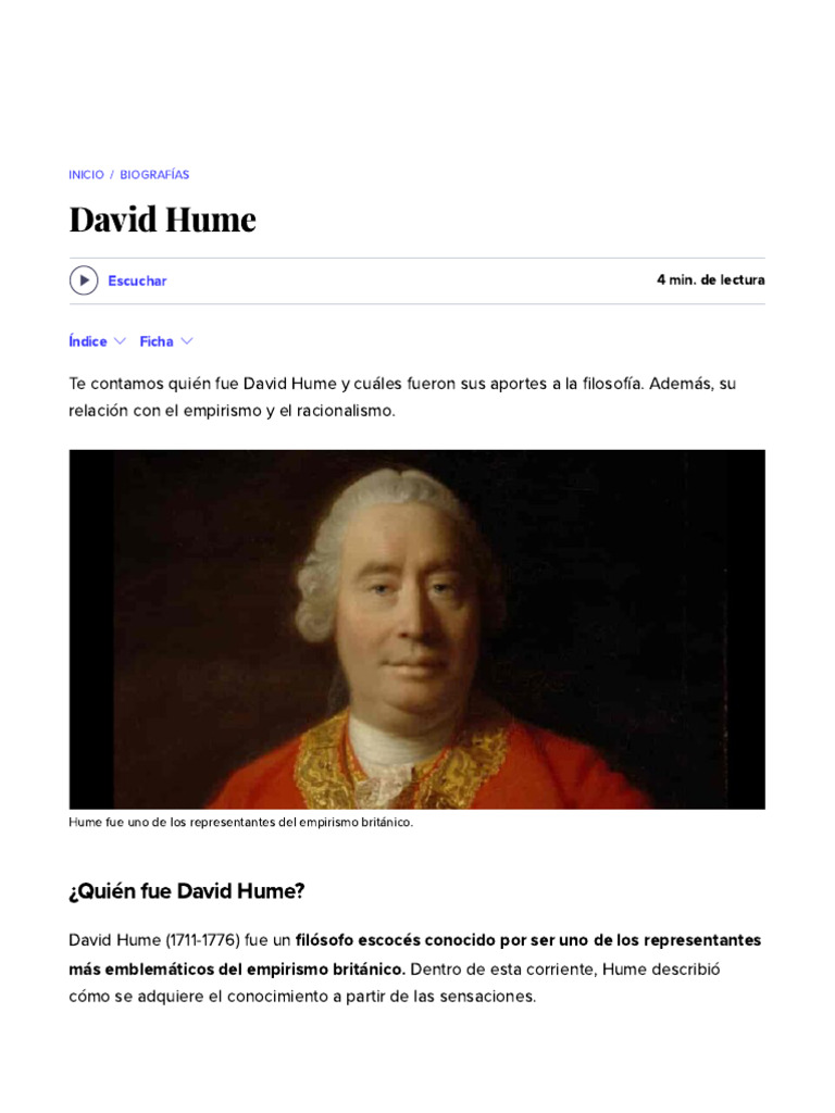 David Hume: Filósofo del Empirismo | PDF | David Hume | Causalidad