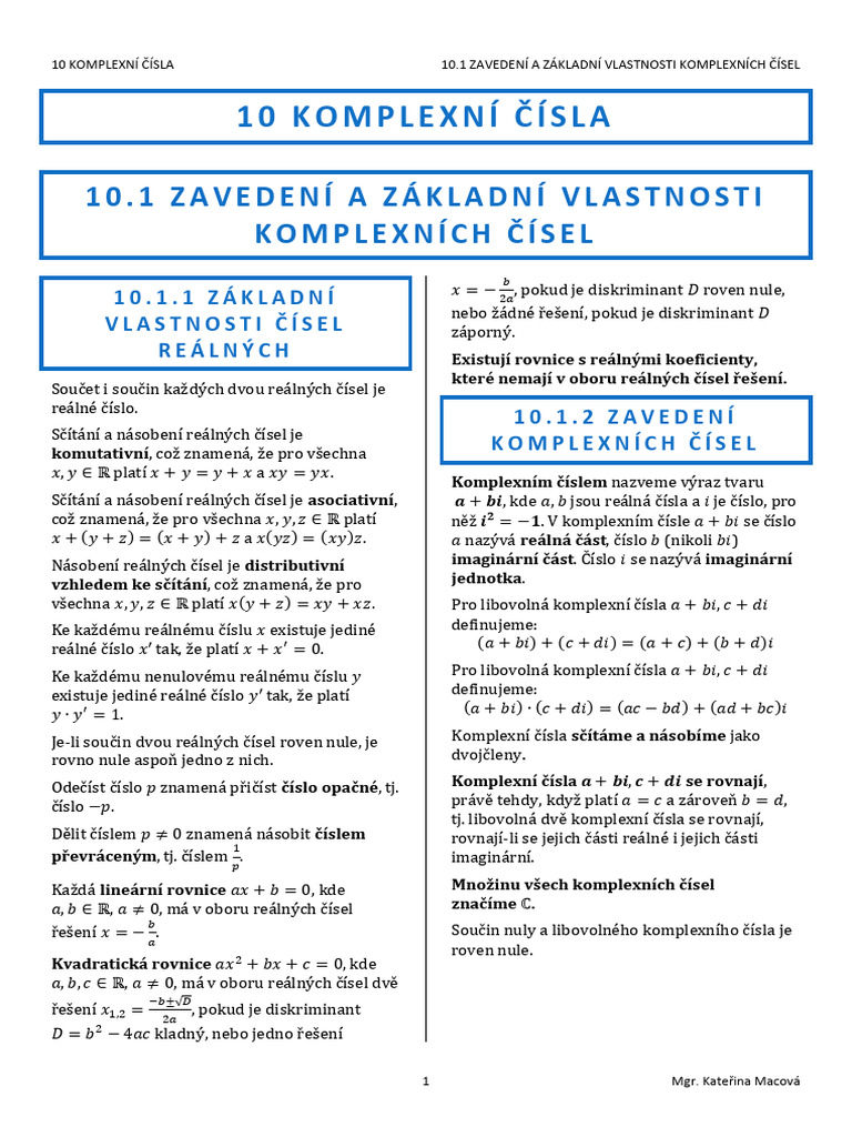 PH 10 Komplexní Čísla | PDF
