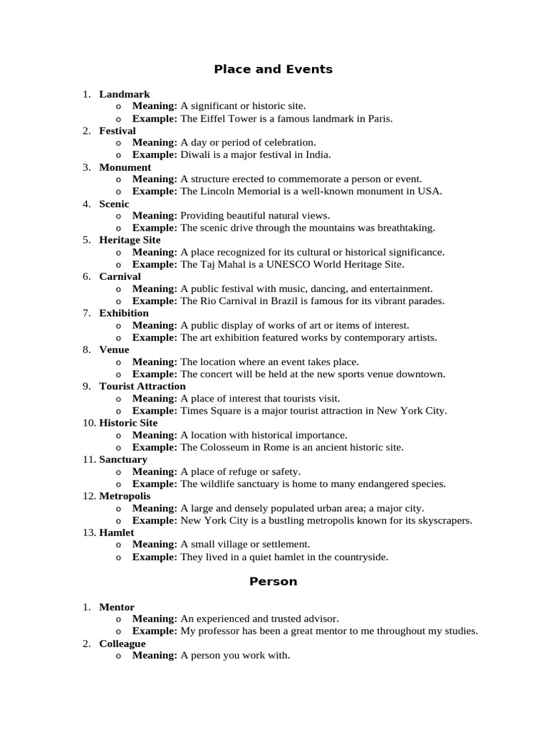 Key Terms for Places and Events | PDF | English Language | Fluency