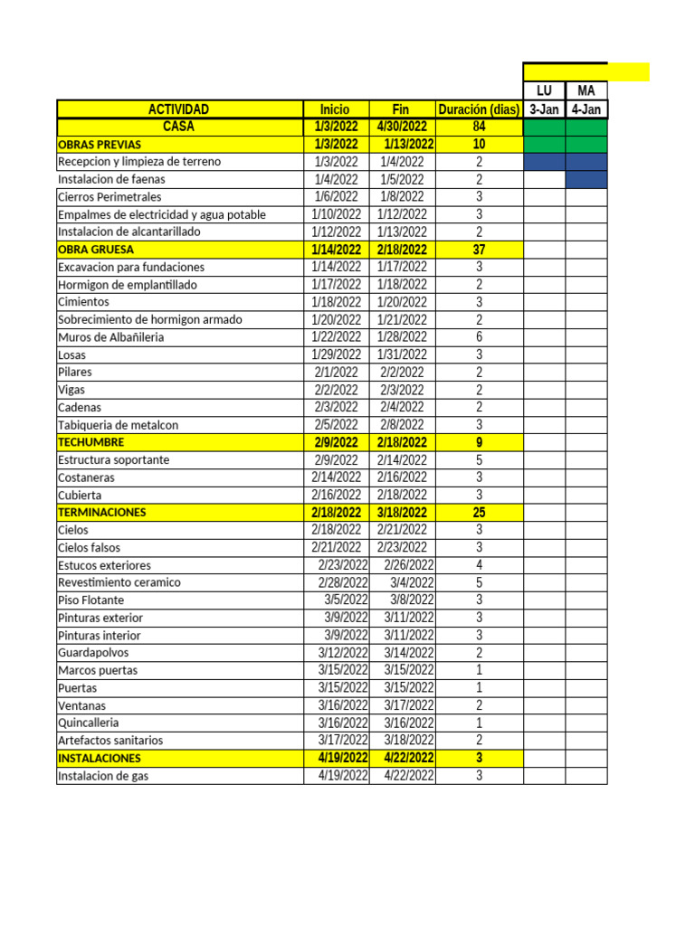Carta Gantt Programacion | PDF | edificio | Ingeniería estructural