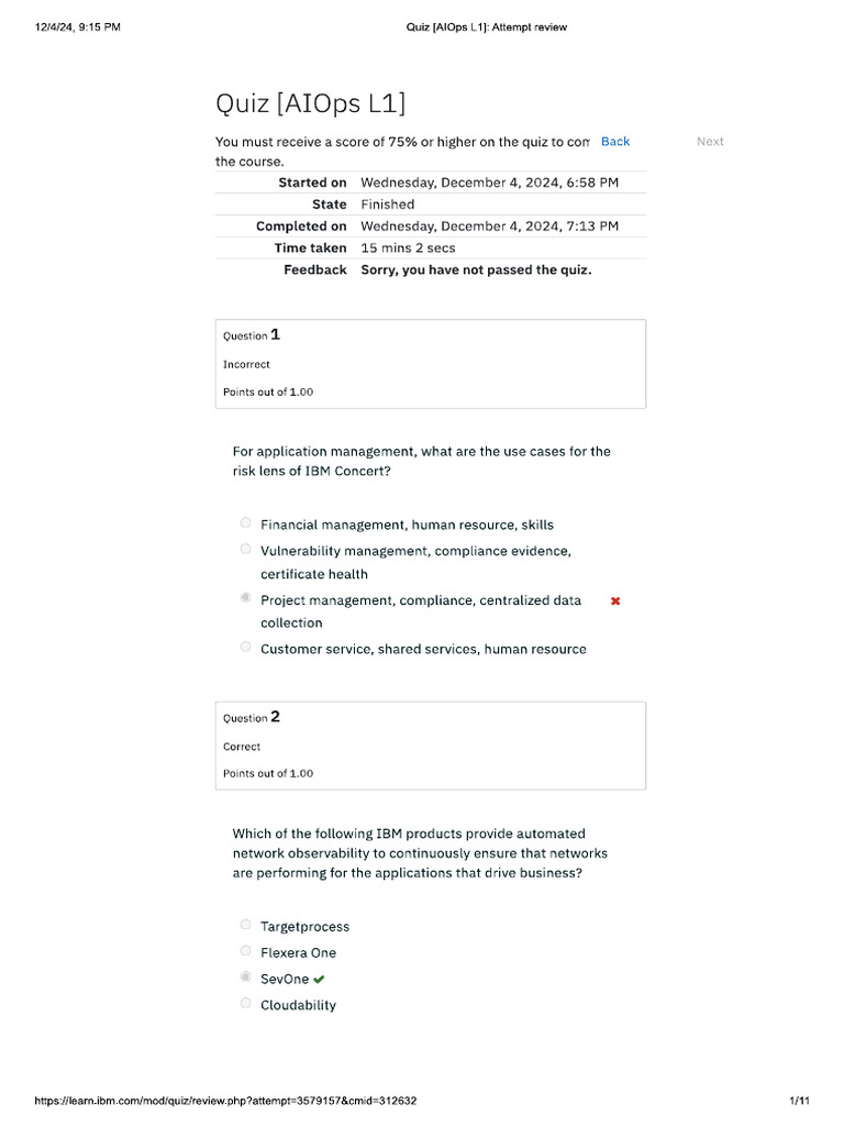 Quiz (AIOps L1) | PDF