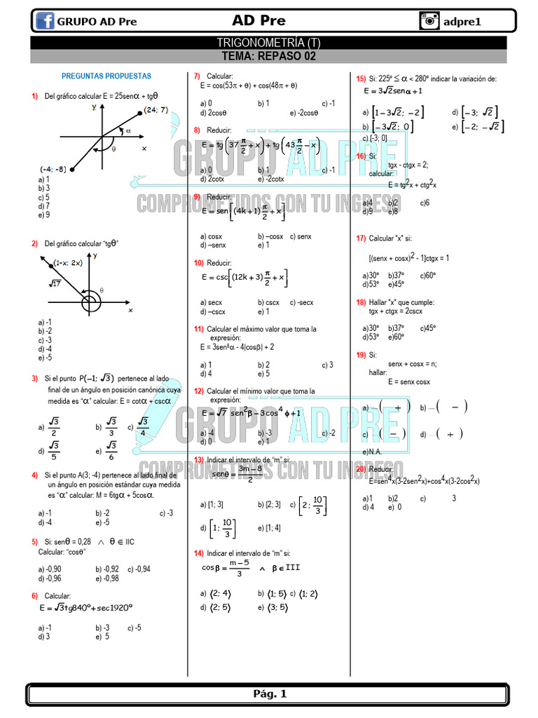REPASO 02 - TRIGONOMETRÍA (T) | PDF