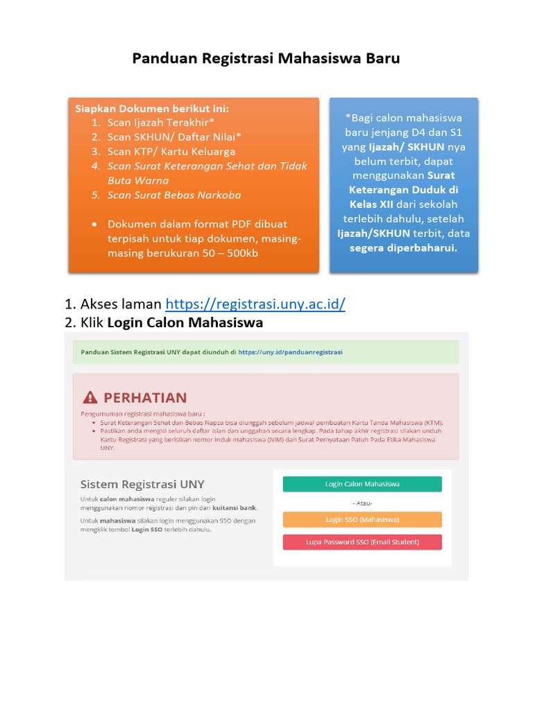 Panduan Registrasi Mahasiswa Baru | PDF