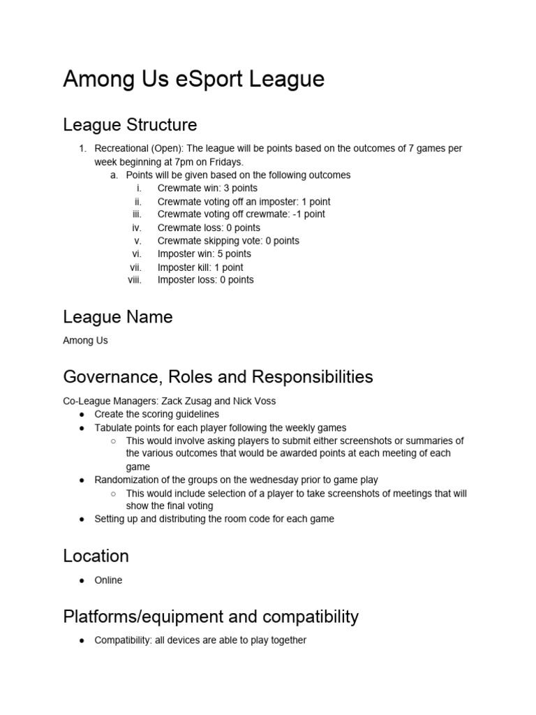 Among Us League Game Play Rules | PDF