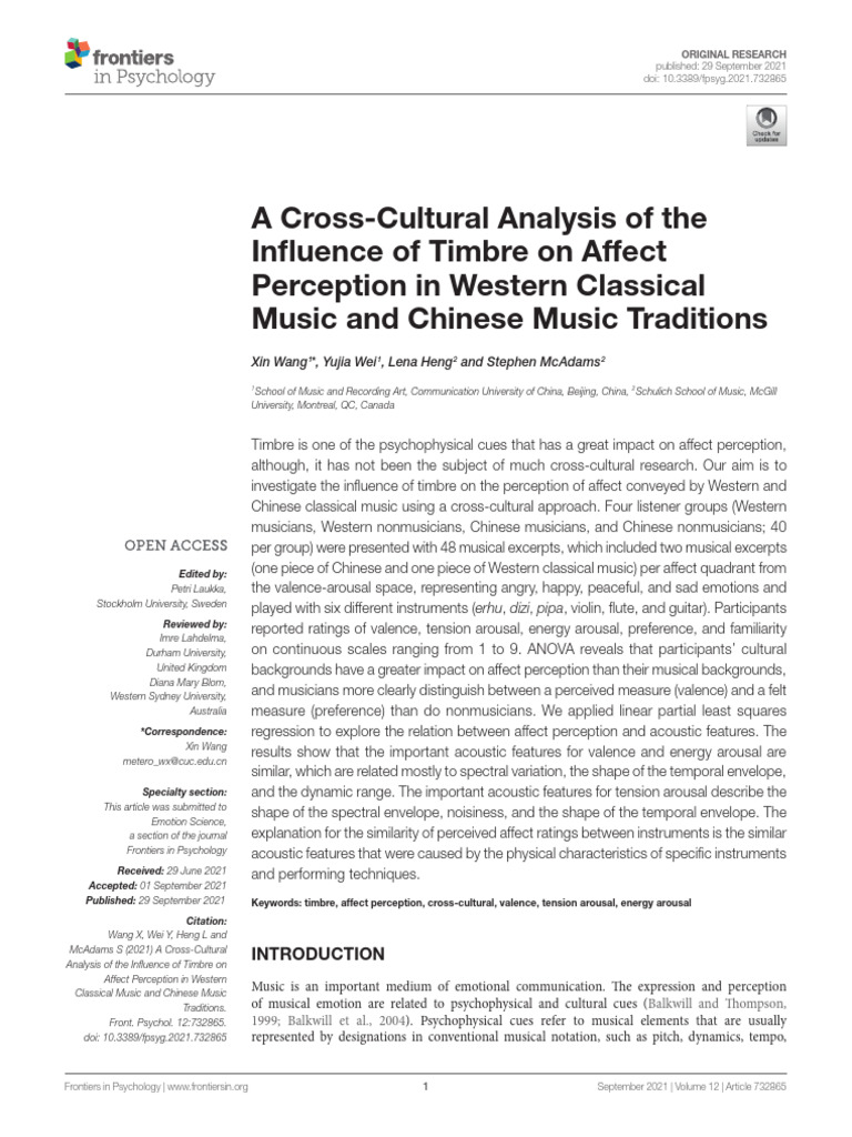 Wang 2021 Frontpsychol | PDF | Affect (Psychology) | Spectral Density