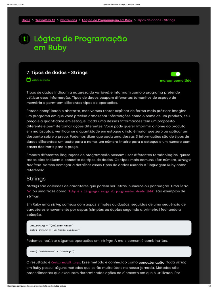 2Tipos de dados - Strings _ Campus Code | PDF | Ruby (linguagem de ...