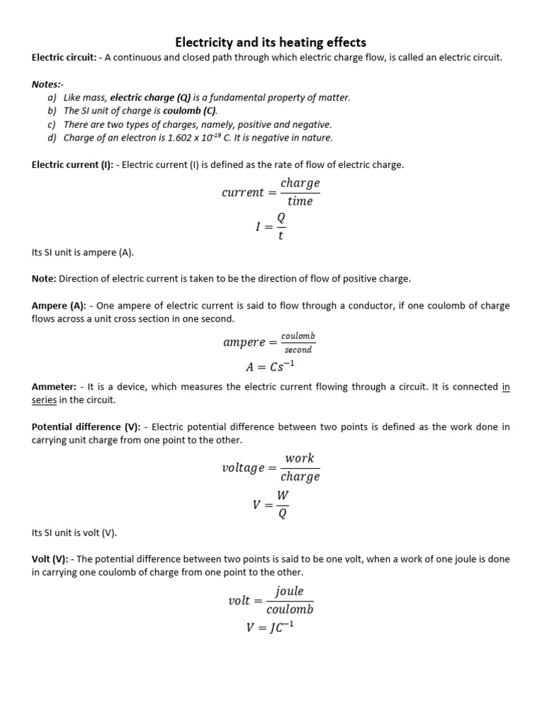 Notes Electricity Pdf Electrical Resistance And Conductance