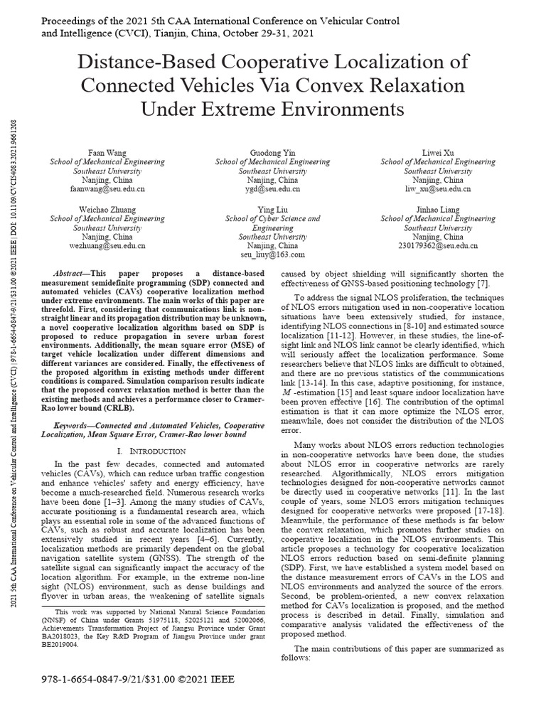 Distance Based Cooperative Localization Of Connected Vehicles Via