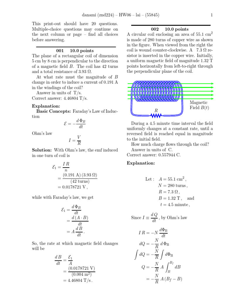HW06-solutions-2 | PDF | Electromagnetic Induction | Inductor