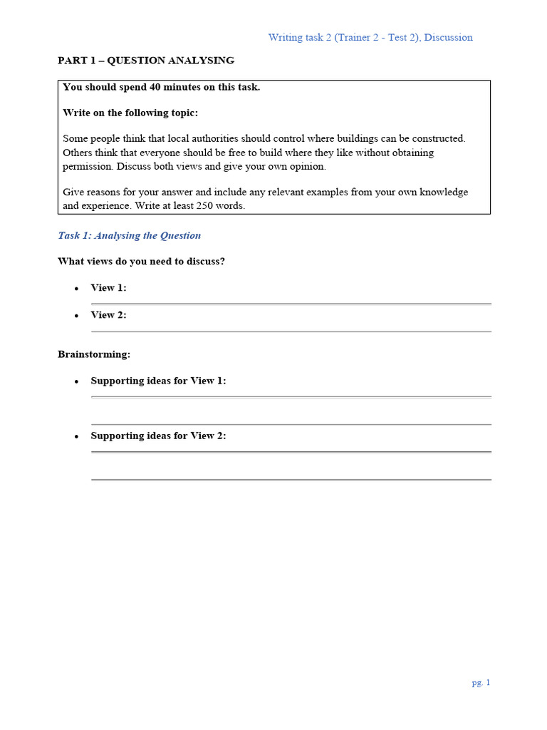Writing Task 2 (Trainer 2 - Test 2), Disucssion - Student's Worksheet ...