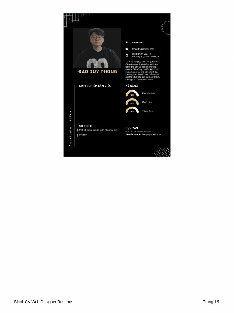 Black CV Web Designer Resume | PDF