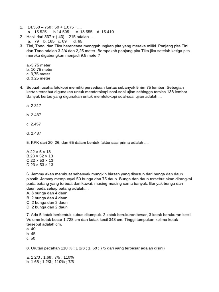 Try Out Matematika 1 | PDF