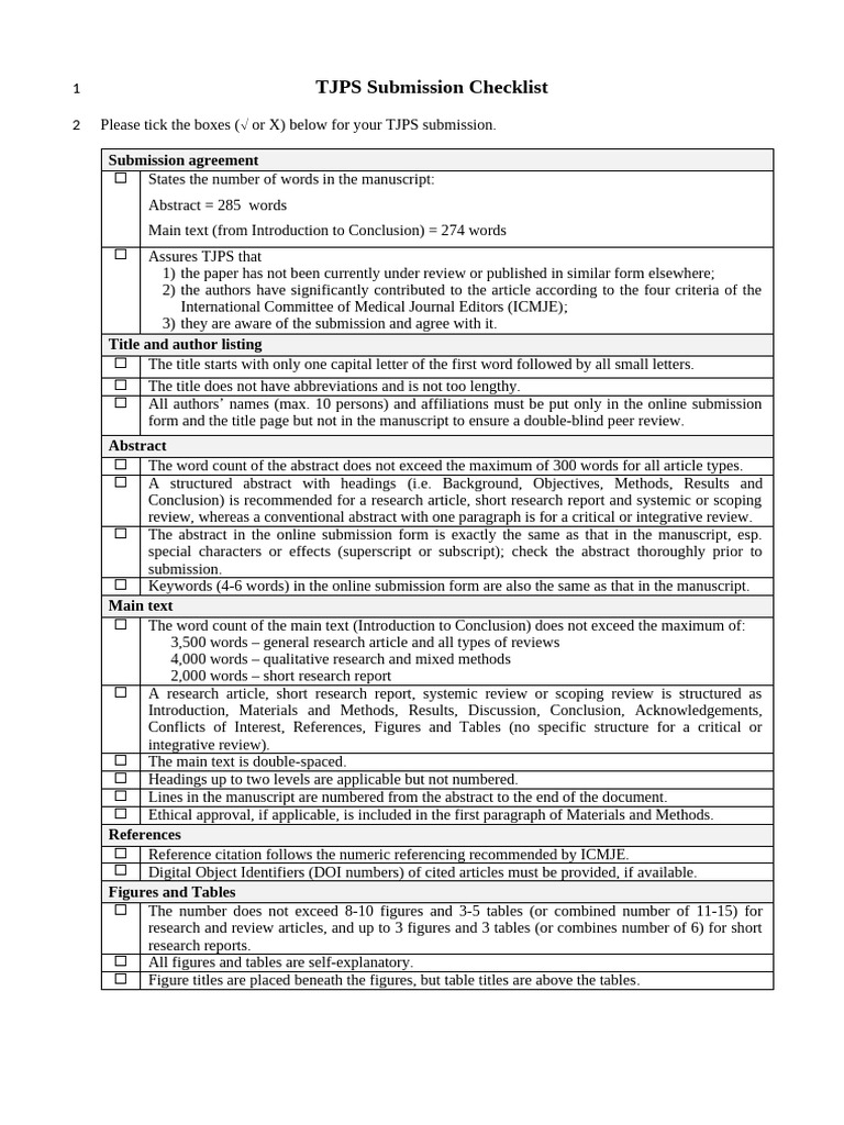 2 Manuscript Template Plus Checklist TJPS | PDF | Pharmacy | Pharmacist