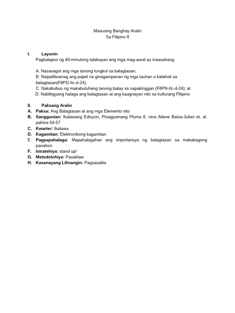 Masusing Banghay Aralin (Balagtasan) | PDF