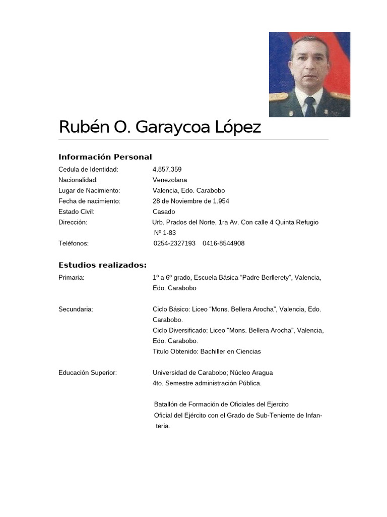 Curriculo Rubén | PDF | Militar