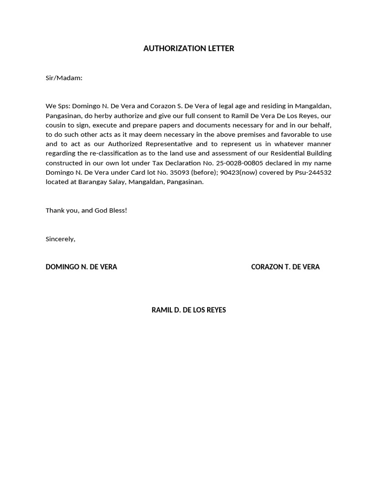 Authorization Letter for Land Use Representation | PDF
