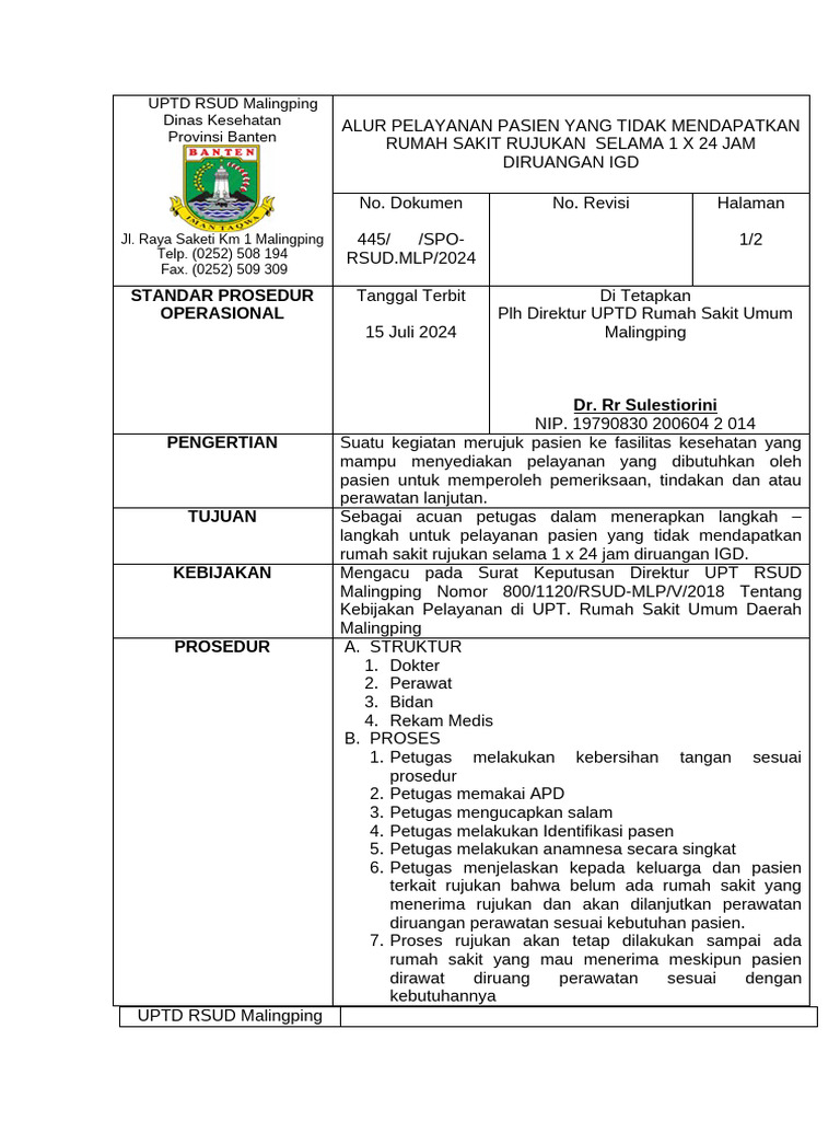 Alur Pelayanan Pasien Yang Tidak Mendapatkan Rumah Sakit Rujukan Selama ...