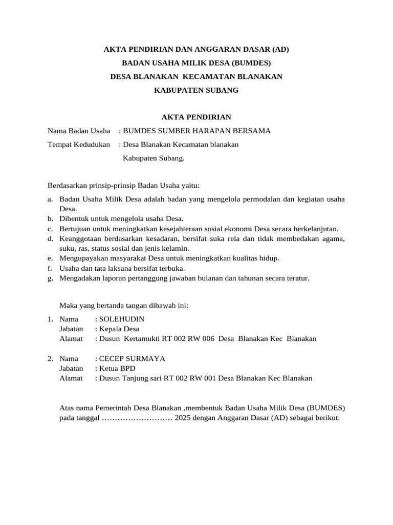 Akta Pendirian Dan Anggaran Dasar | PDF