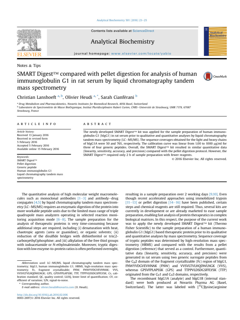 Lanshoeft Et Al - 2016 - SMART Digest™ Compared With Pellet Digestion For Analysis of Human ...