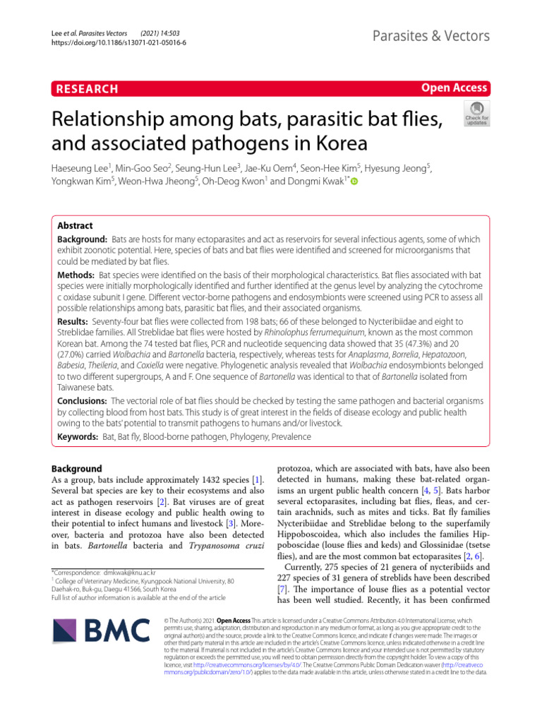 Relationship Among Bats Parasitic Bat Flies and As | PDF | Polymerase ...