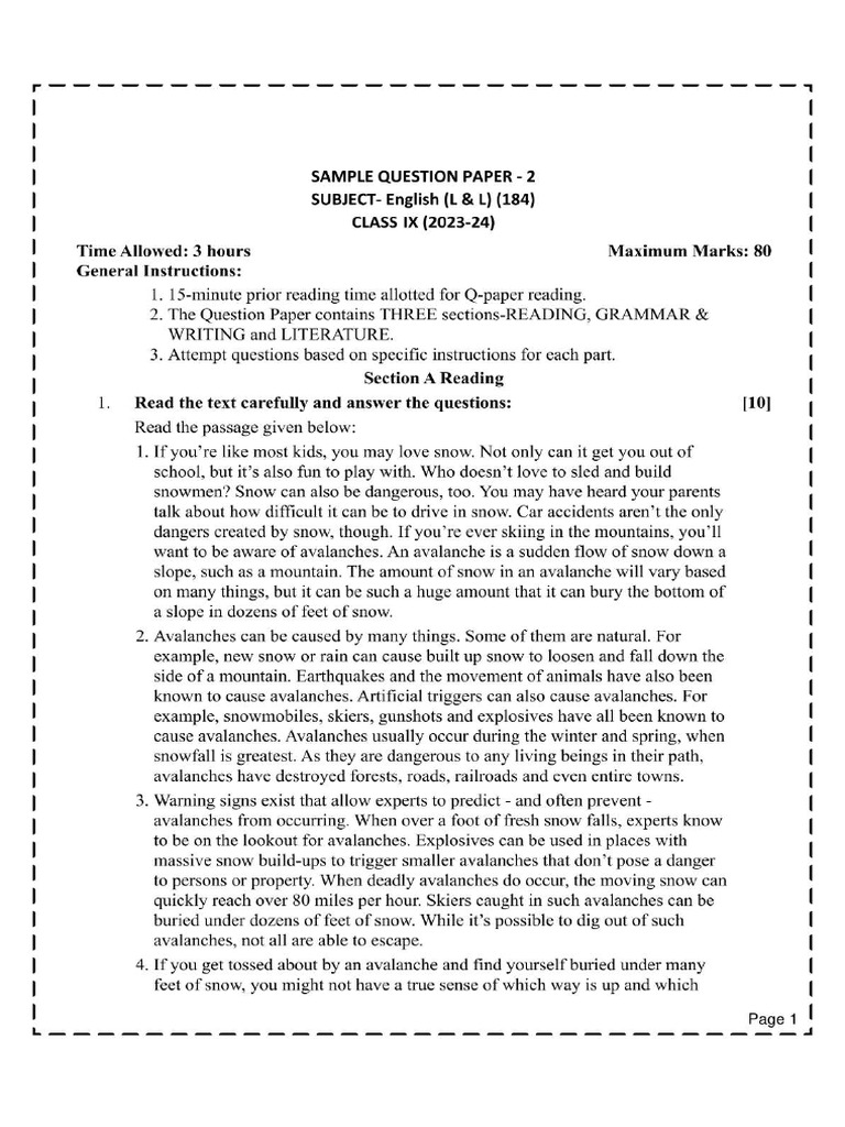 Class 9th English sample paper 2 2024 | PDF