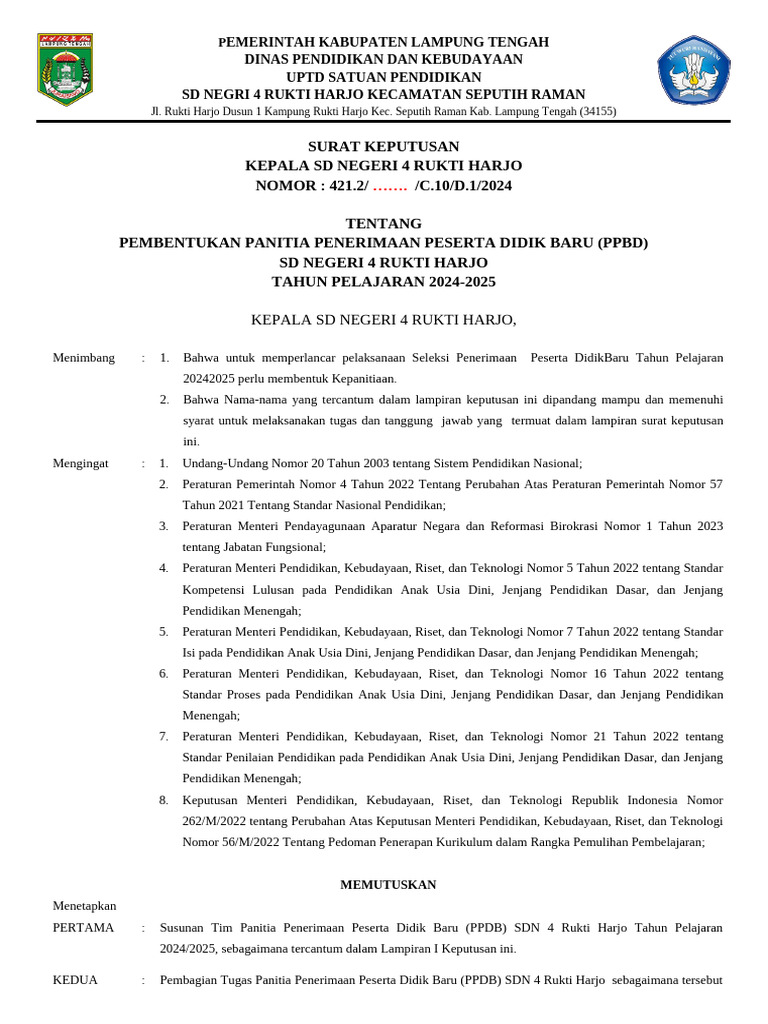 14. SK PANITIA PPDB 2024-2025 | PDF