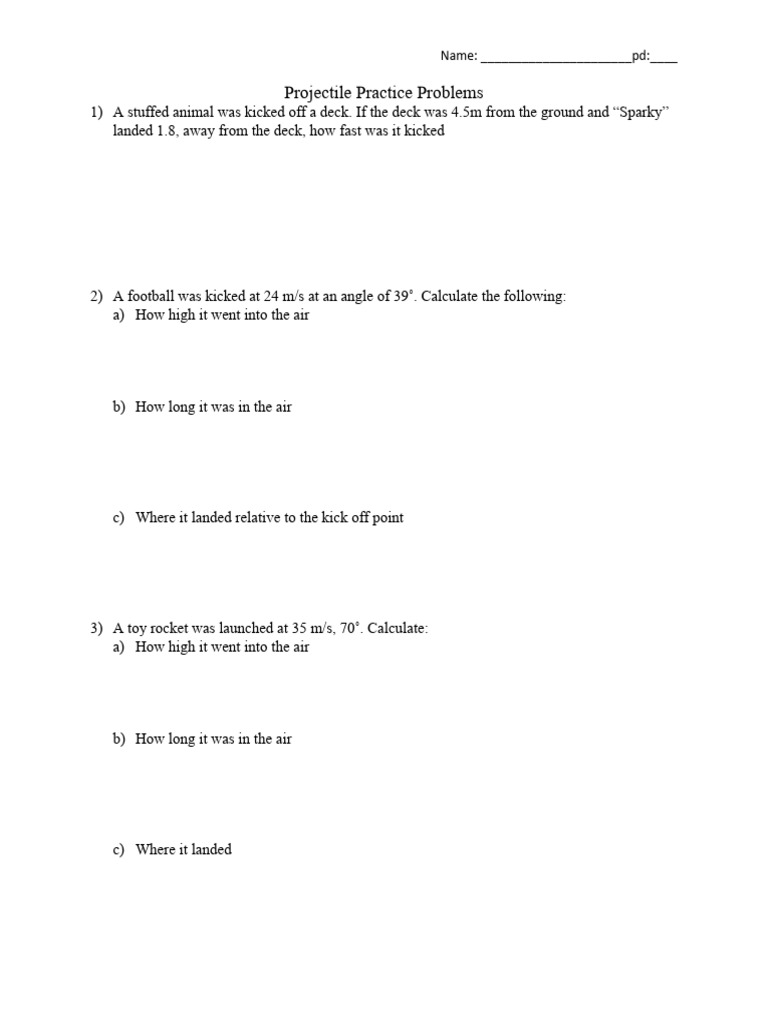 Projectile Practice Problems Pdf