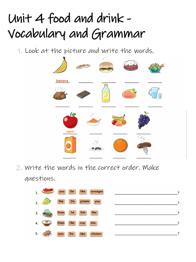 Unit 4 Food & Drink Exercises | PDF