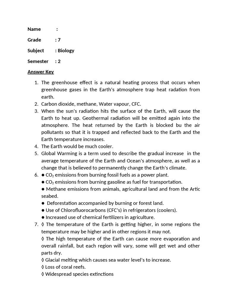 Biology Test 3 Answer Key | PDF