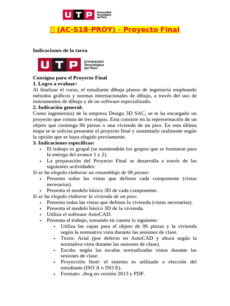? (AC-S18-PROY) - Proyecto Final - DIBUJO PARA INGENIERIA | PDF | Software | Cad automático