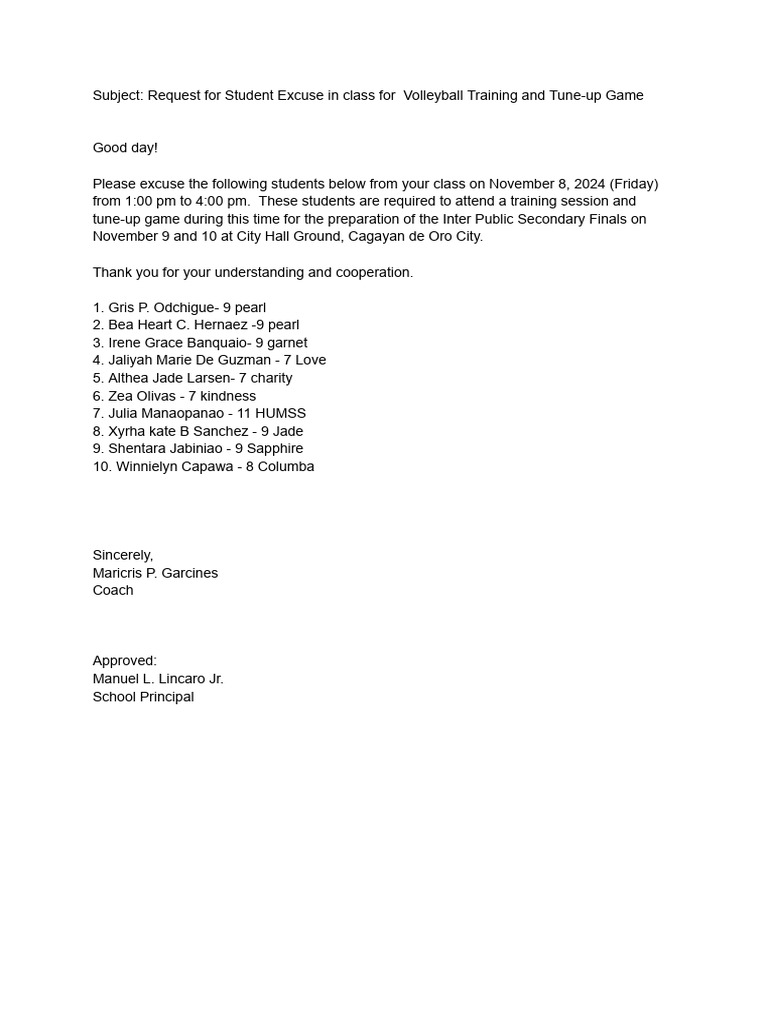 Request for Student Excuse | PDF