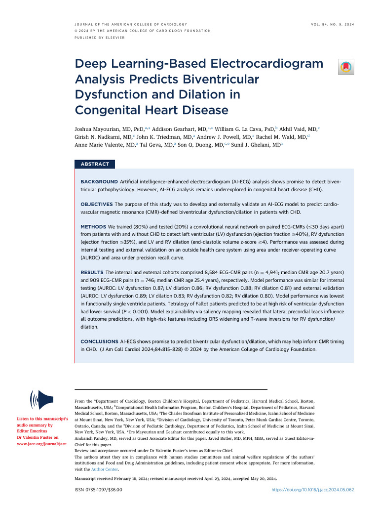 Deep Learning-Based Electrocardiogram Analysis Predicts Biventricular ...