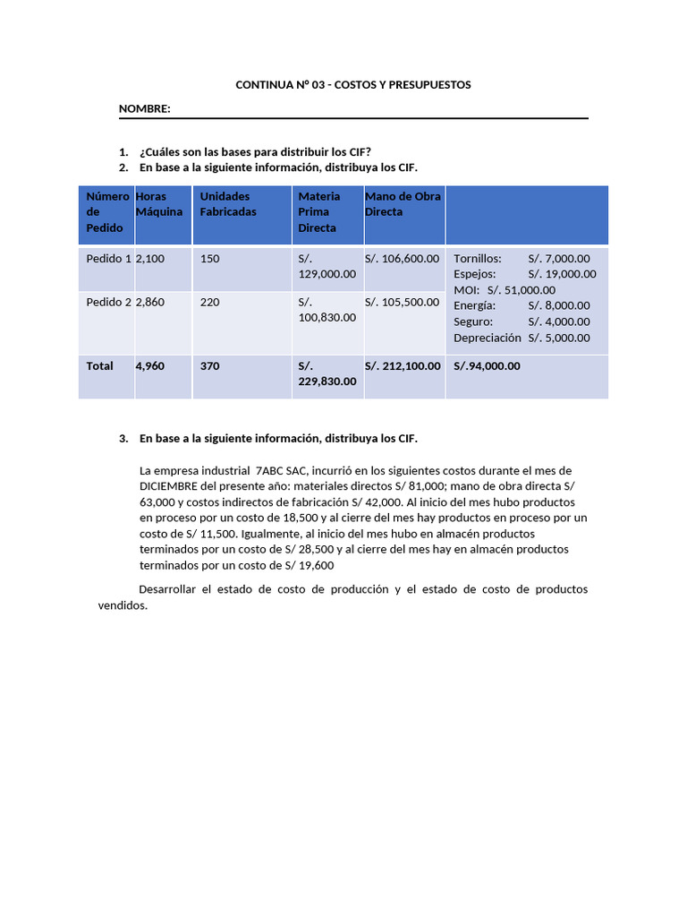 EV. CONTINUA N° COSTO Y PRESPUESTO11 | PDF