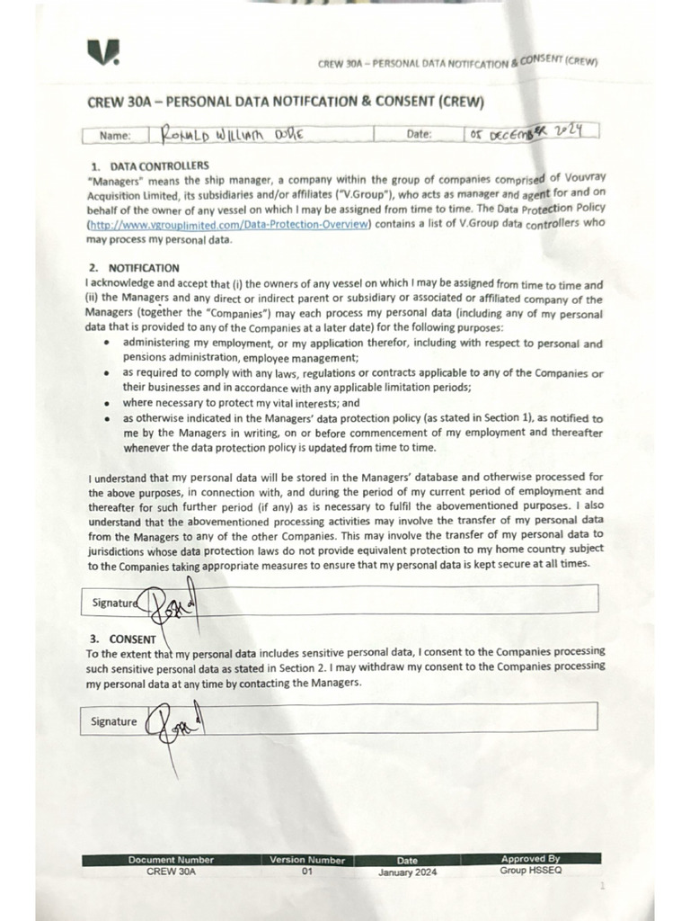 Crew Personal Data Ronald | PDF