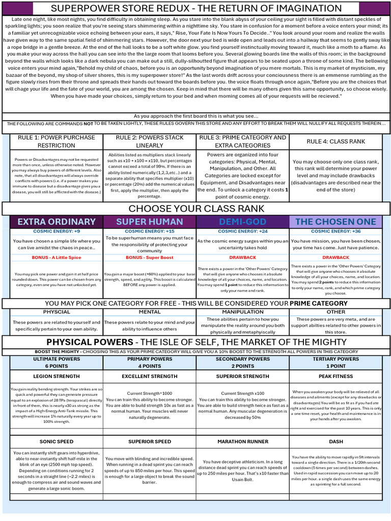 SUPERPOWER STORE - CYOA - REIMAGINED | PDF | Senses | Flight