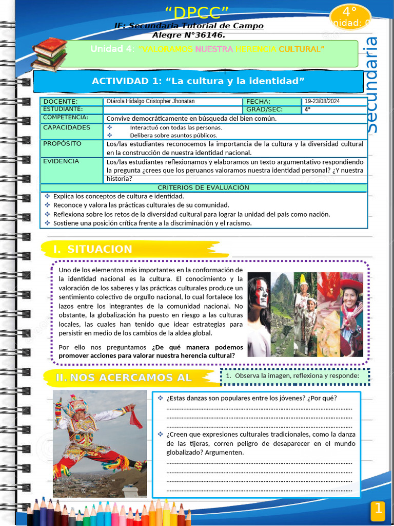 5° DPCC - Actv.01-Unid.4 2023 | PDF | Sociedad | Humano