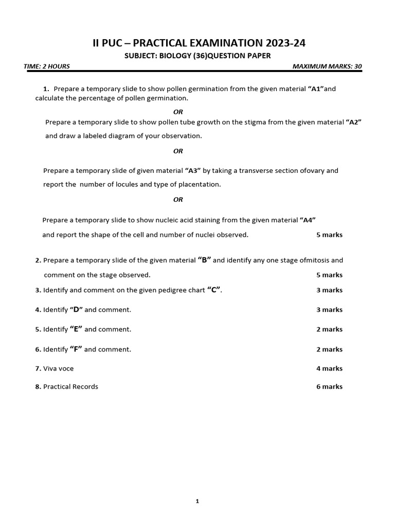 II PUC Biology Practical Key Answers 2023-24 | PDF | Ovary | Chromosome