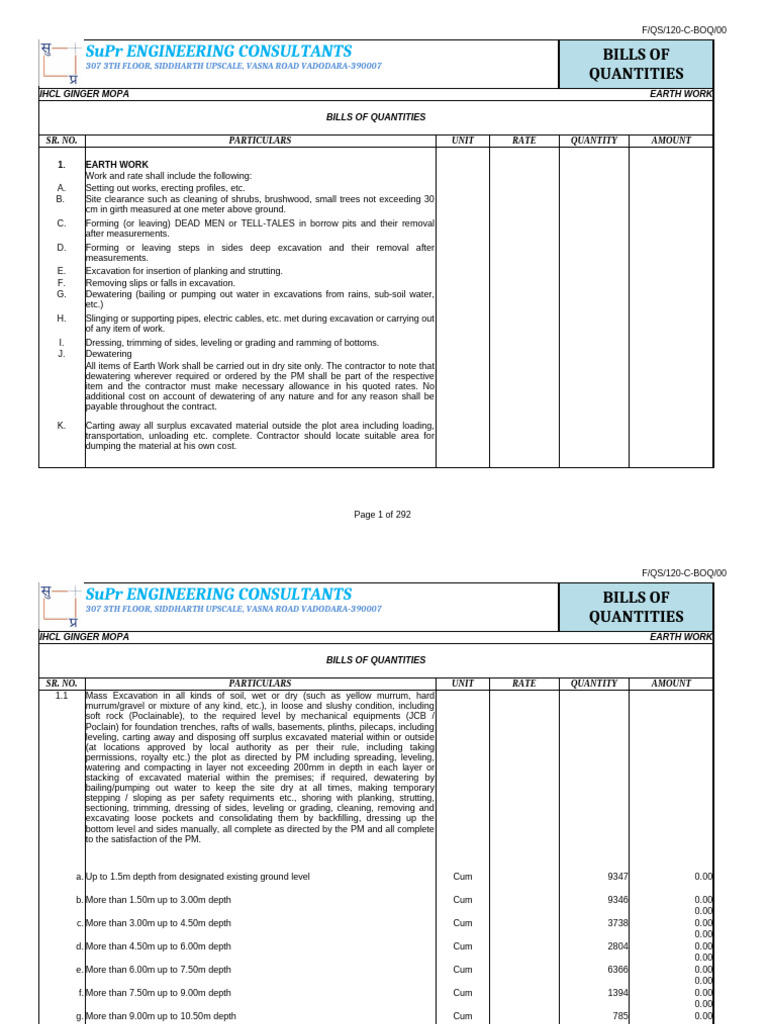 Excavation Boq 26.10.24 | PDF