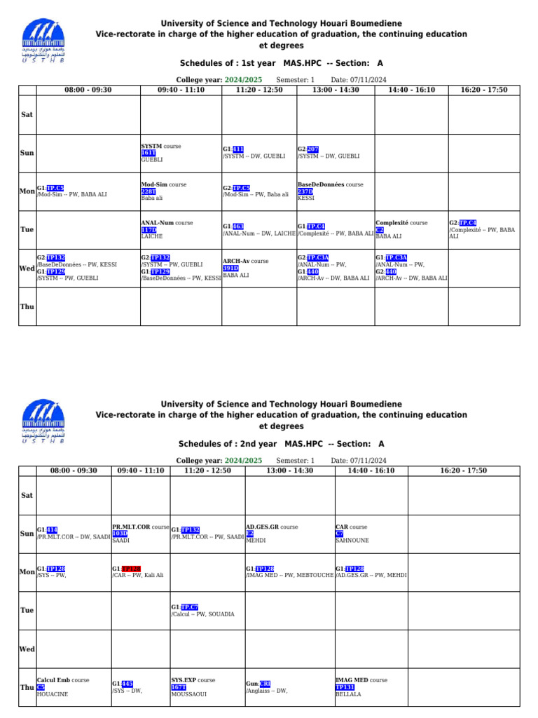 MAS.HPC 2024/2025 Course Schedule | PDF