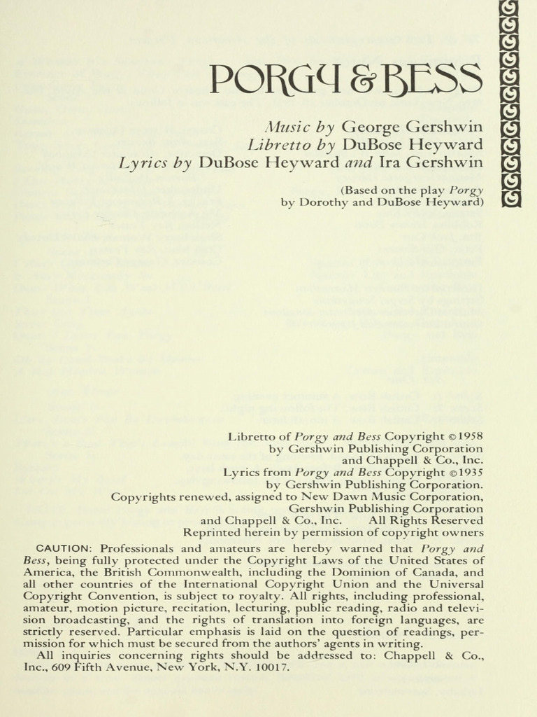 Porgy & Bess (Libretto) | PDF