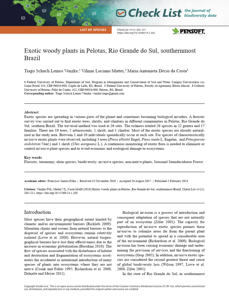 Exotic Woody Plants in Pelotas Rio Grande Do Sul S | PDF | Invasive ...