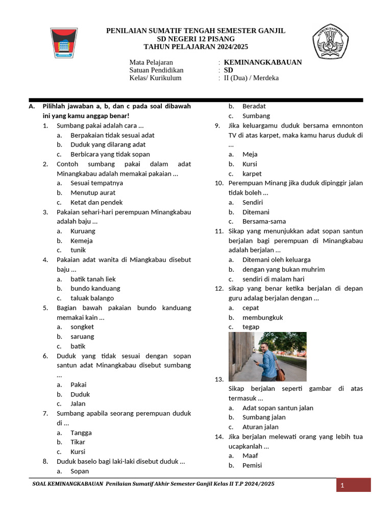 SOAL STS KEMINANGKABAUAN KLS II | PDF