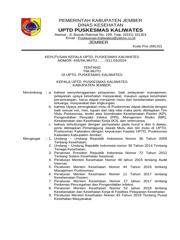 Draft SK Tim Mutu Oktober 2024 | PDF