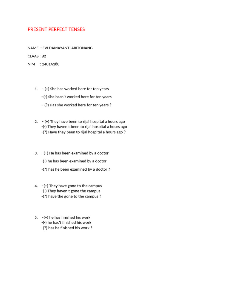 Present Perfect Tenses | PDF